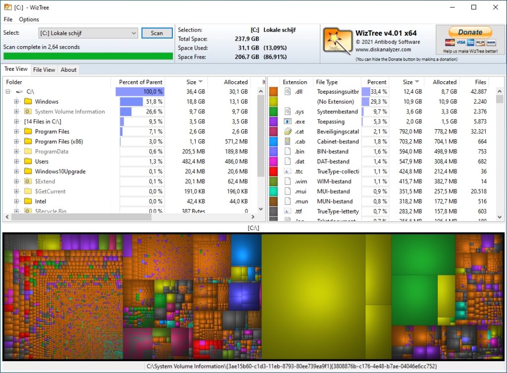 WizTree tool voor disk space analyse - review - c't